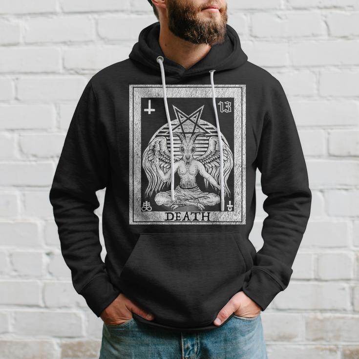 Death Occult Satan Goat Head Tarot Card Unholy Horror Hoodie - Monsterry