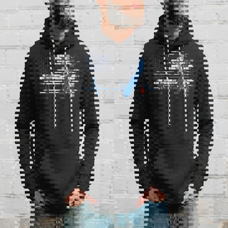 Diabetes Awareness Blue Ribbon American Flag Ekg T1d Type Hoodie - Seseable