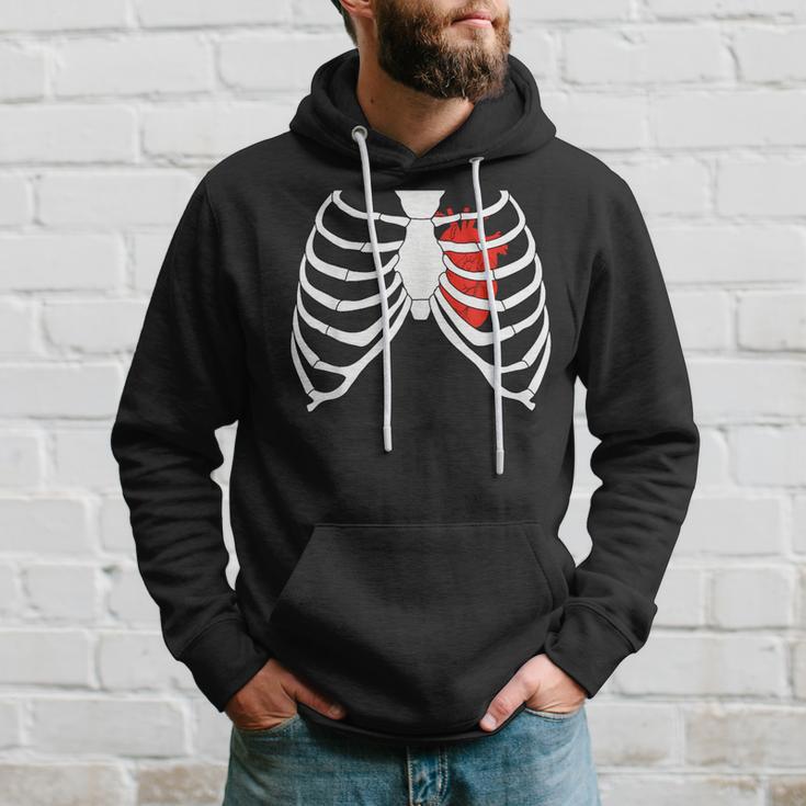 Heart Inside Chest Rib Cage Skeleton Hoodie - Monsterry