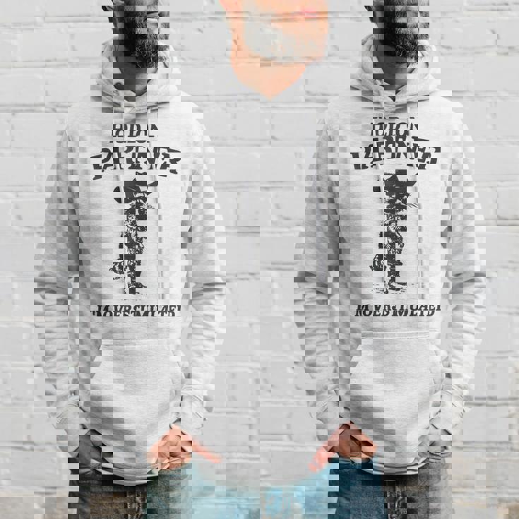 Hold On Partner I'm Overstimulated Cowboy Raccoon Vintage Hoodie ...