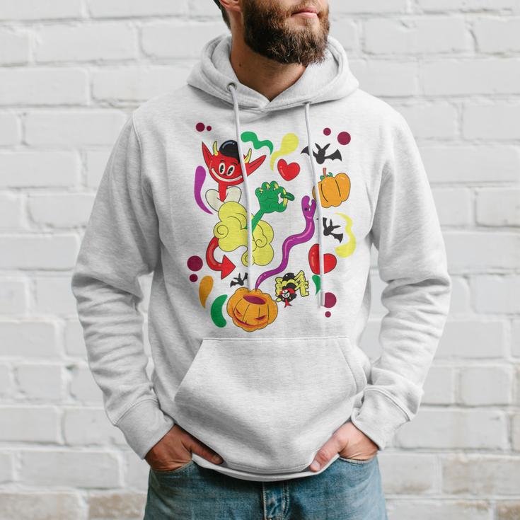 Trippy Whimsical Halloween Scene Pumpkin Snake Spider Hoodie - Monsterry