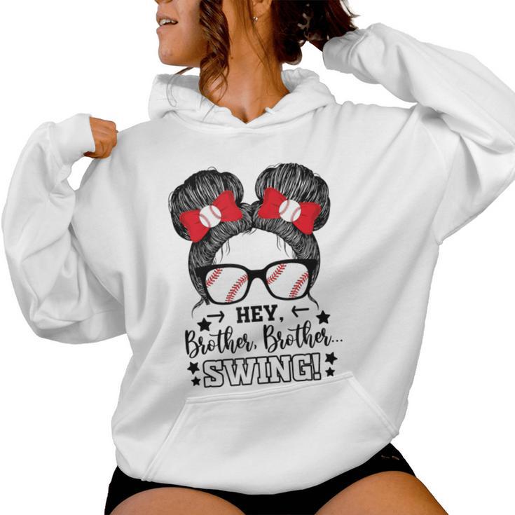 Baseball Sister Hey Brother Brother Swing Messy Bun Girls Women T-shirt ...