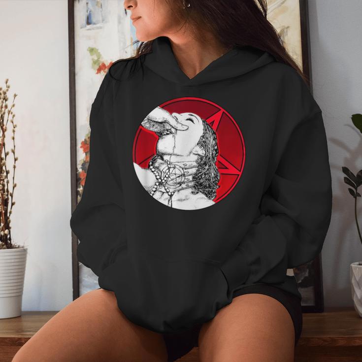 Baphomet With Girl Baphomet Occult Satanic Women Hoodie - Seseable
