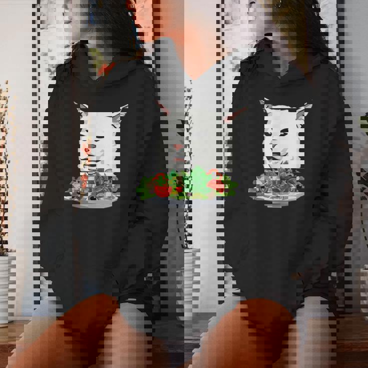 Woman Yelling At A Confused Cat Dinner Table Cat Meme Women Hoodie ...