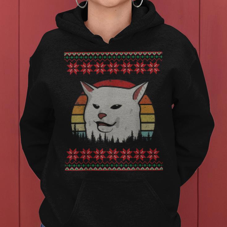 Angry Yelling At Confused Cat At Dinner Table Meme Women Hoodie - Monsterry