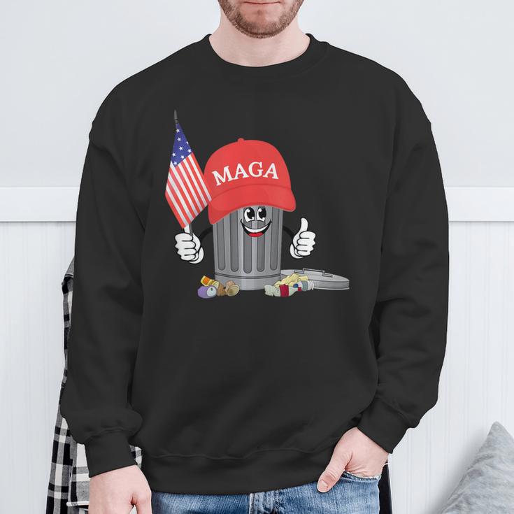 Trump MAGA Garbage Can Cartoon Character American Flag Sweatshirt ...