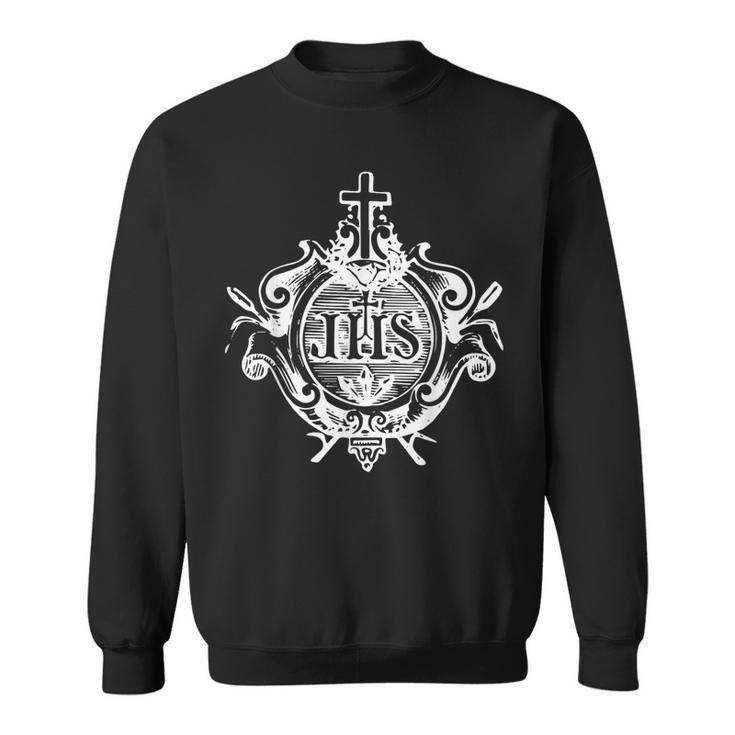 Ihs Cross Christogram Jesus Symbol Traditional Catholic Mass Sweatshirt ...