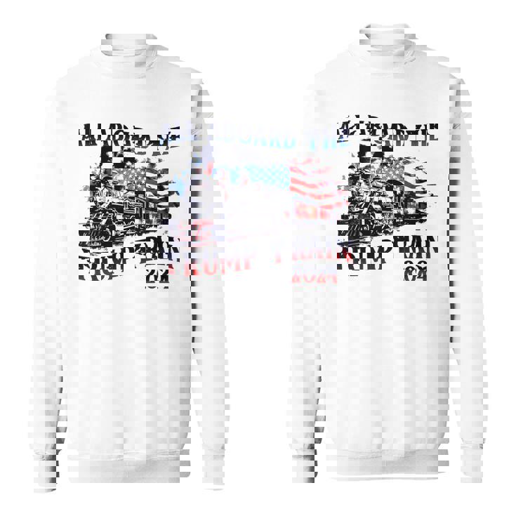 Trump 2024 All Aboard The Trump Train Usa American Flag Sweatshirt | Mazezy
