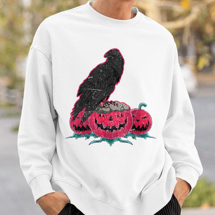 Raven Creepy Jack O Lantern Pumpkin Costume Scary Halloween Sweatshirt ...