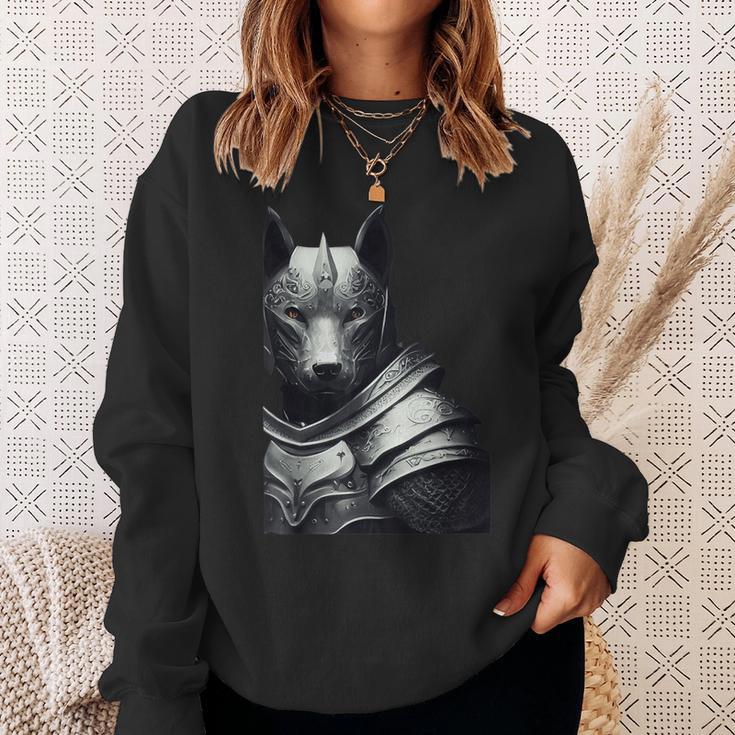 Anthropomorphic Wolf Knight Wearing Iron Armour Sweatshirt - Monsterry