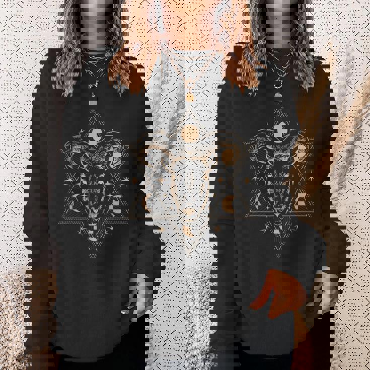 Aries Craft Baphomet Satanic Occult Gothic Witch Moon Sweatshirt ...