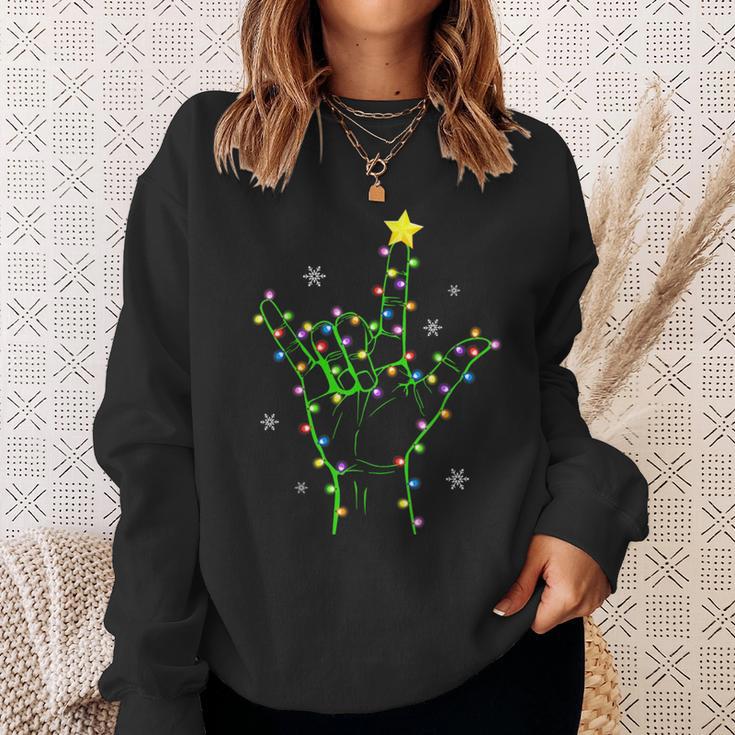 ASL Christmas Christmas Tree Lights American Sign Language Sweatshirt ...