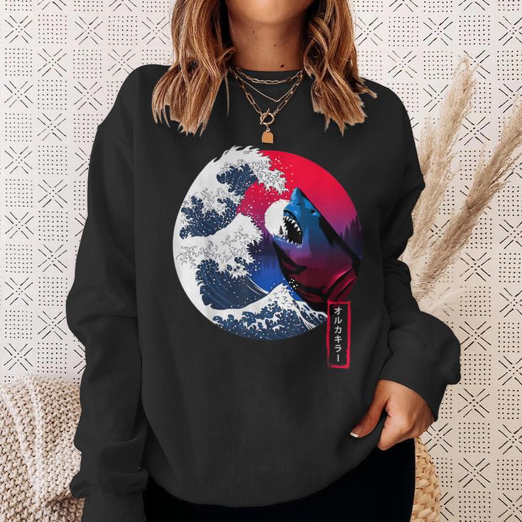 Great Shark White Wave Summer Ocean Japanese Sweatshirt - Monsterry