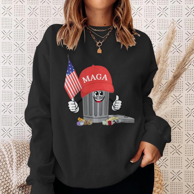 Trump MAGA Garbage Can Cartoon Character American Flag Sweatshirt ...