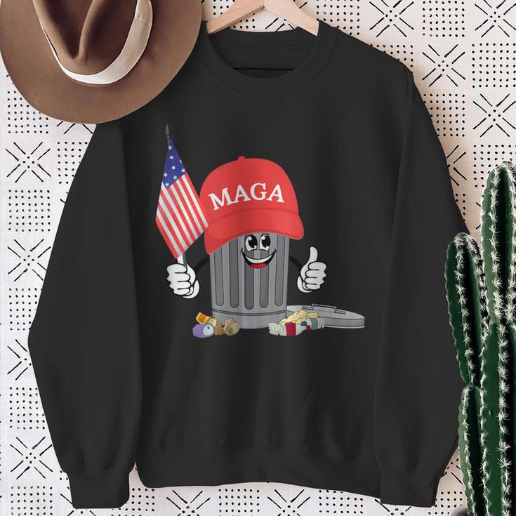 Trump MAGA Garbage Can Cartoon Character American Flag Sweatshirt ...