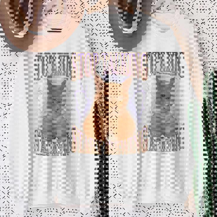 Stop Talking Start Mewing Cat Meme Sweatshirt - Monsterry