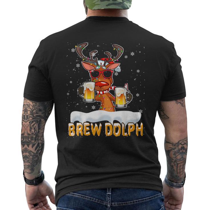 Brew Dolph Christmas Lights Santa Reindeer Beer Drinking Men's Back ...