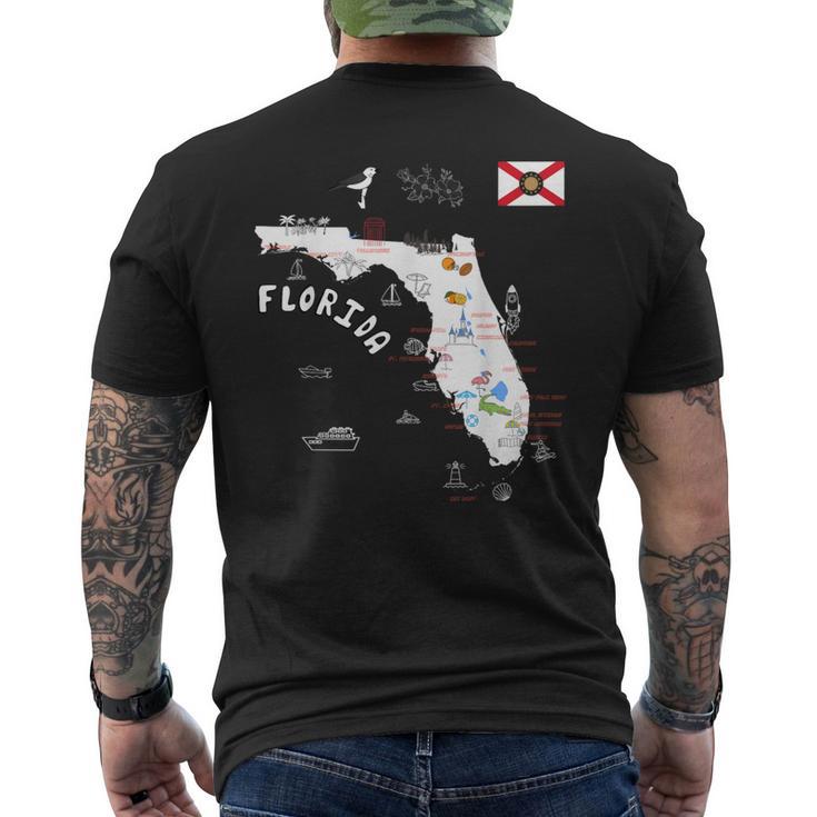 Florida State Map Tourist Attractions Cities Flag Men's T-shirt Back ...