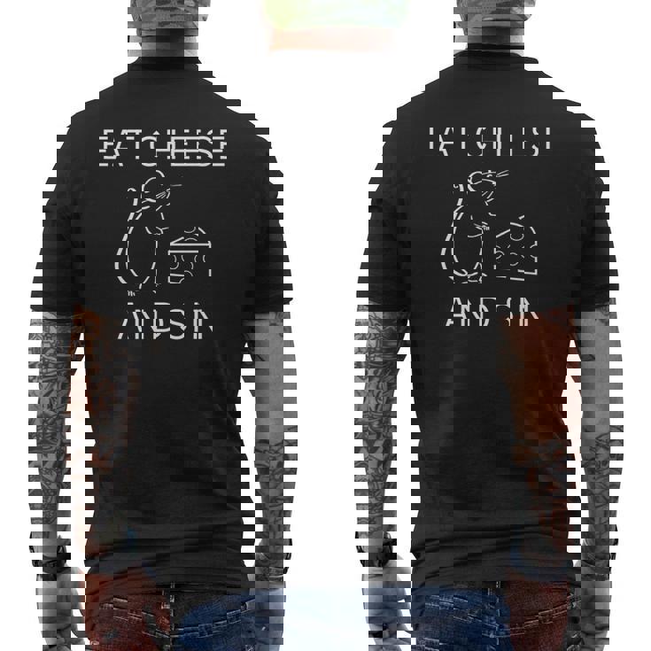 Eat Cheese And Sin Humor Rat Meme Men's T-shirt Back Print - Monsterry