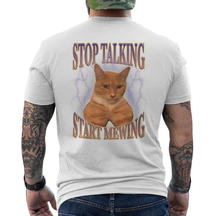 Stop Talking Start Mewing Cat Meme Men's T-shirt Back Print - Monsterry