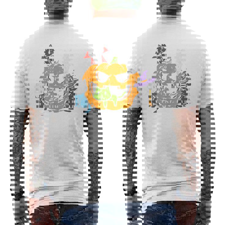Vampire Ghost Zombie Witch Cats In Pumpkin Cute Halloween Men's T-shirt Back Print - Monsterry