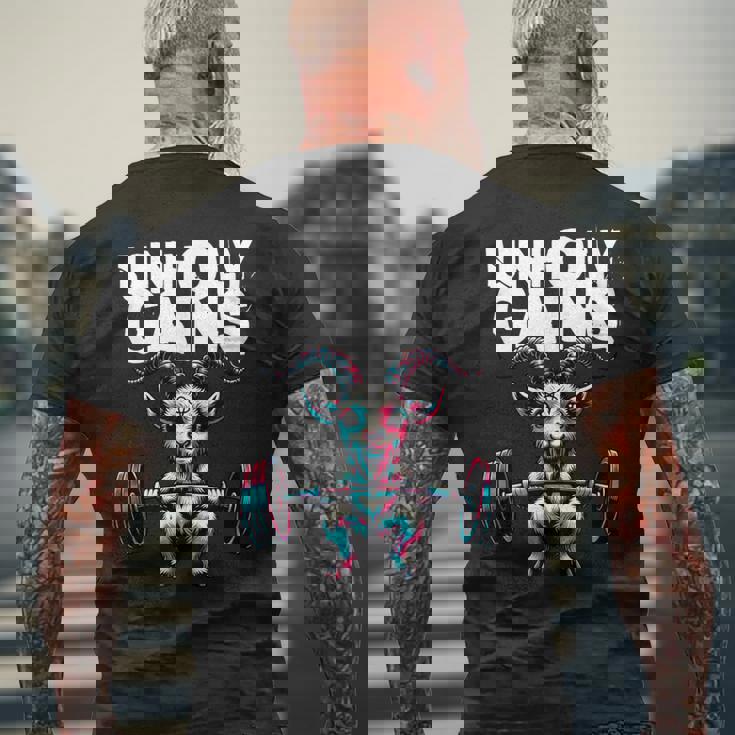 Unholy Gains Satanic Workout Devil Worship Goat Baphomet Gym Men's T ...