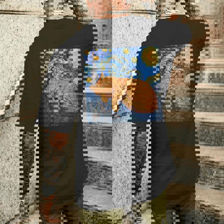 Cat Van Gogh Starry Night Men's T-shirt Back Print - Thegiftio UK