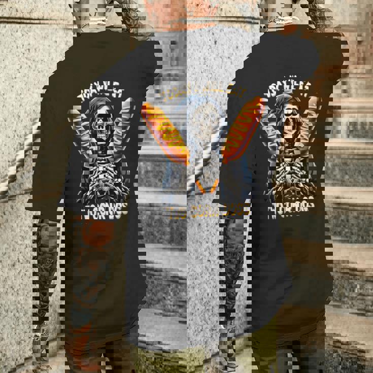 Today I Will Eat Two Corn Dogs Skeleton Meme Trendy Men's T-shirt Back ...