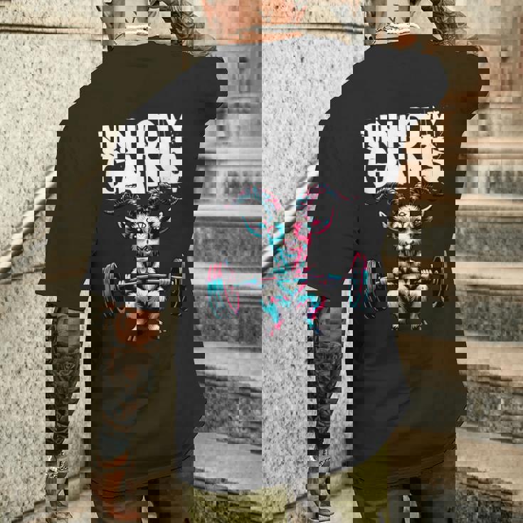 Unholy Gains Satanic Workout Devil Worship Goat Baphomet Gym Men's T ...