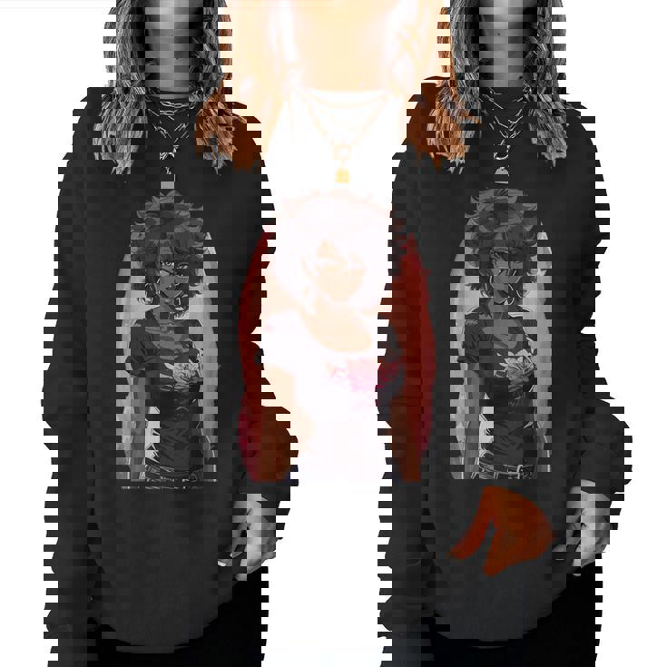 Black Anime Girl Kawaii Waifu Aesthetic Japanese Woman Women Sweatshirt ...