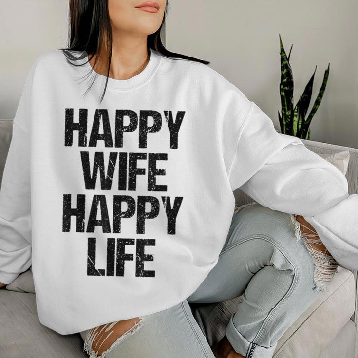 Happy Wife Happy Life Wife Husband Saying Women Sweatshirt - Monsterry
