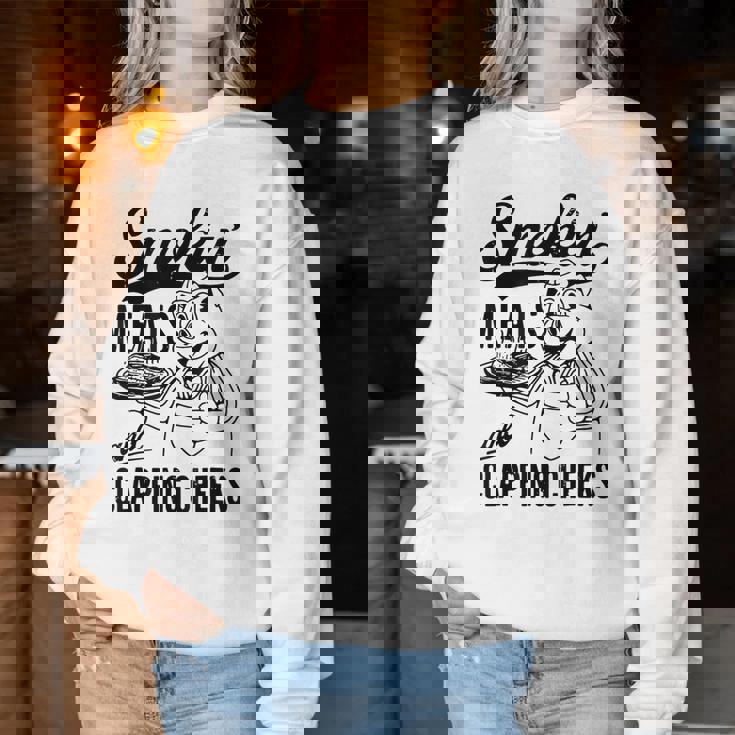 Bbq Meat Groovy Smoking Meats And Clapping Cheeks Women Sweatshirt ...