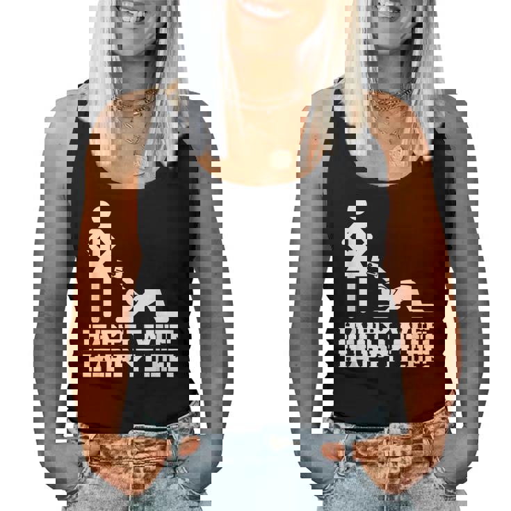 Marriage Text Happy Wife Happy Life Humour -Joke Women Tank Top - Monsterry