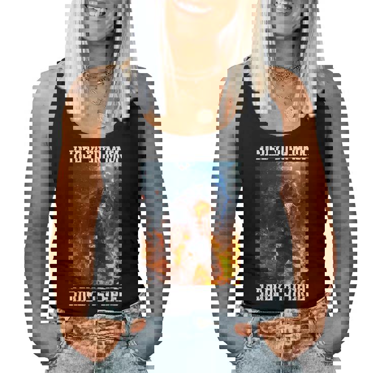 Hide Your Mom Daddy Is Here Werewolf Meme Cringe Alpha Wolf Women Tank ...