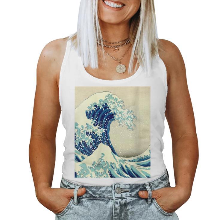 Retro Classic Japanese Ocean Wave Large Print Women Tank Top - Monsterry