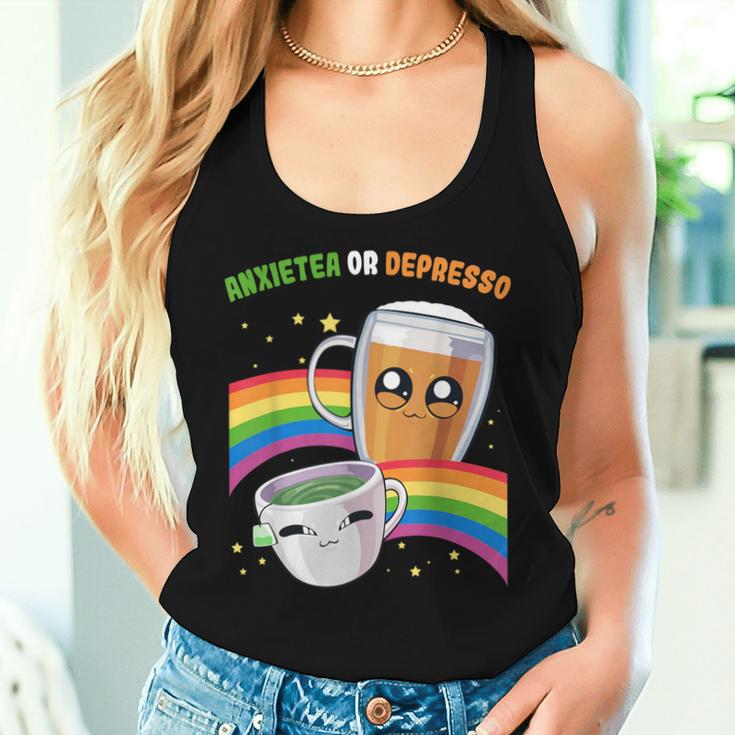 Anxietea Or Depresso Kawaii Chibi Anxiety Depression Rainbow Women Tank ...