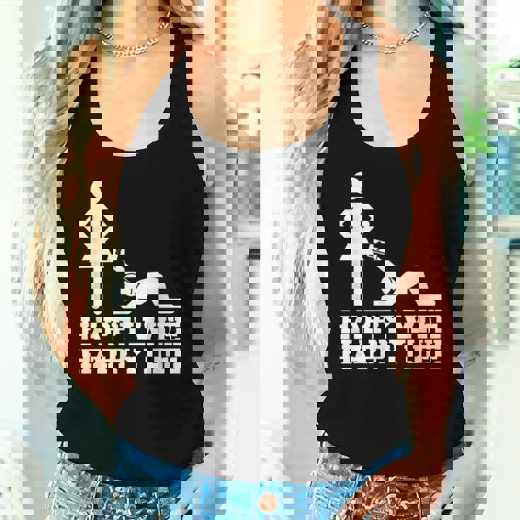 Marriage Text Happy Wife Happy Life Humour -Joke Women Tank Top - Monsterry
