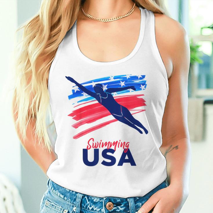 Swimming Support Team Flag Usa Pool Swimmer American Women Tank Top ...