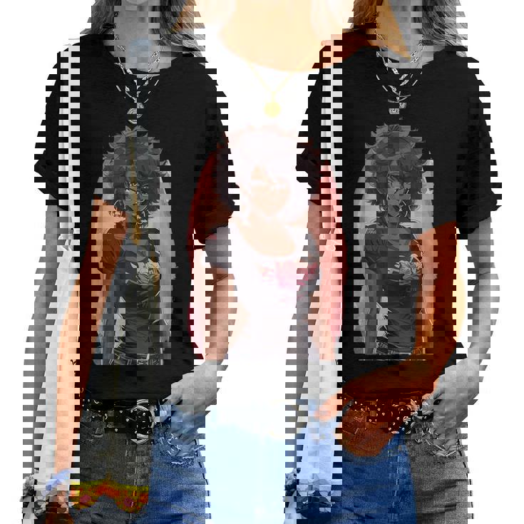 Black Anime Girl Kawaii Waifu Aesthetic Japanese Woman Women T-shirt ...