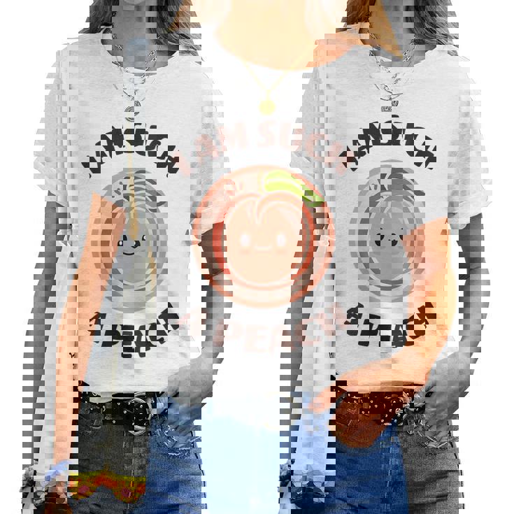 Peach I Am Such A Peach Cute Kawaii Peachy Food Pun Women T-shirt | Mazezy