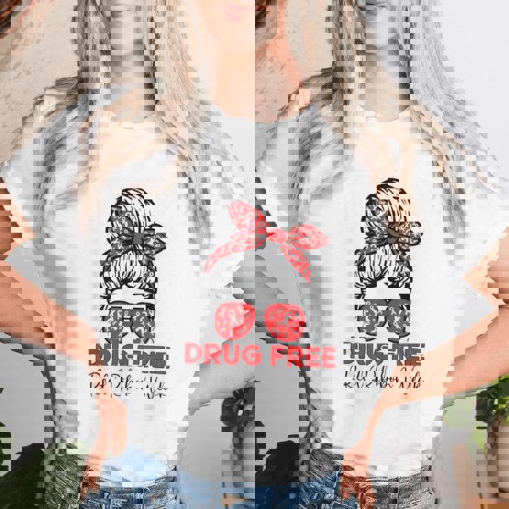 Messy Bun Drug Free Red Ribbon Week Awareness Anti-Drug Women T-shirt ...