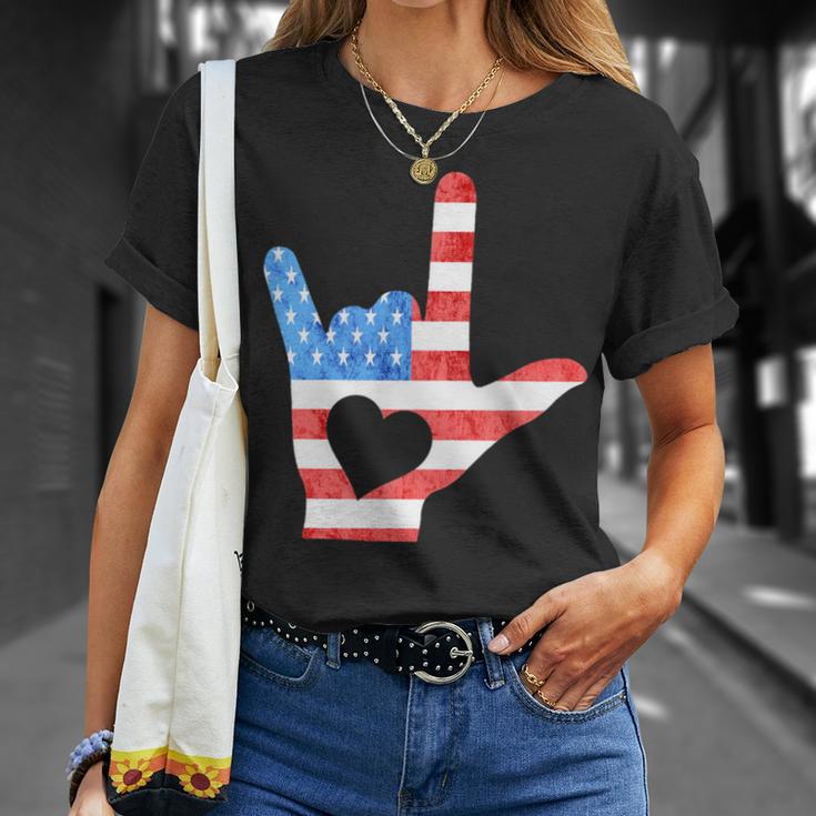 Asl American Sign Languages Usa 4Th July Hand Talking T-Shirt - Monsterry