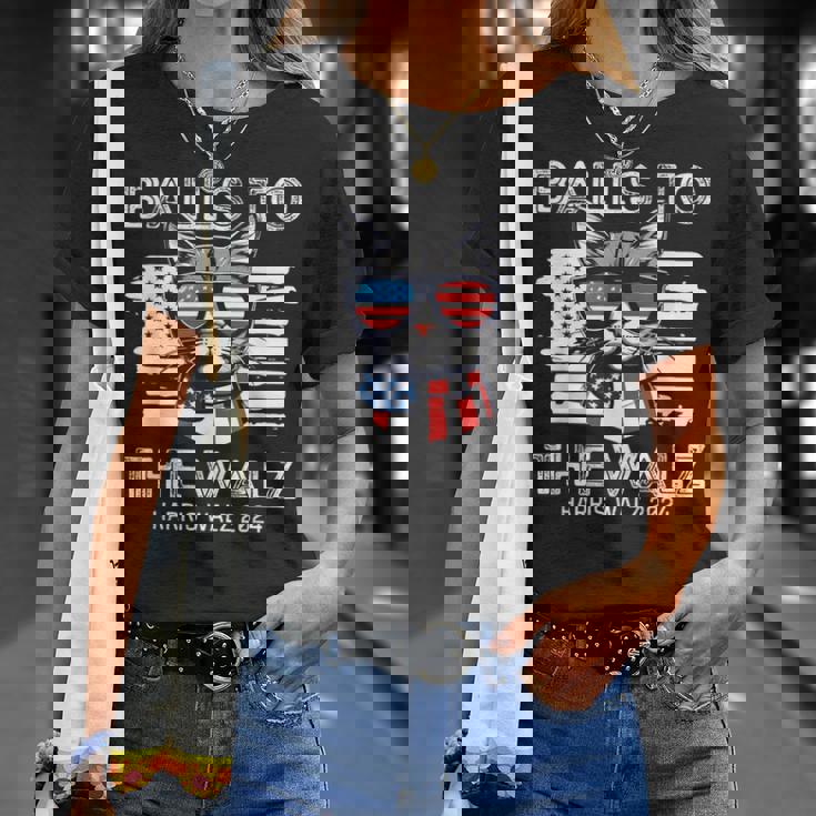 Balls To The Walz Cat American Kamala Harris Tim Walz Vote T-Shirt ...