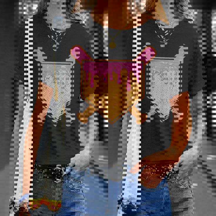 Baseball Drip Home Plate Fun Baseball Apparel For Boys T-Shirt | Mazezy