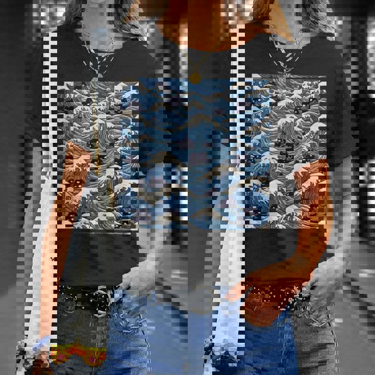 Blue Wave Cat Ladies For Kamala Harris President 2024 T-Shirt - Monsterry