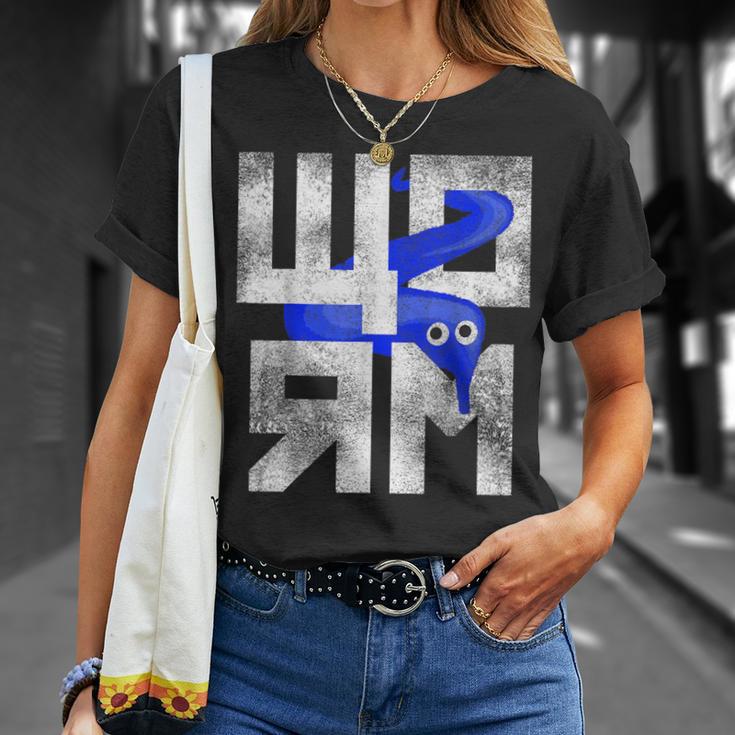 Blue Worm On A String Meme Retro Style T-Shirt - Monsterry