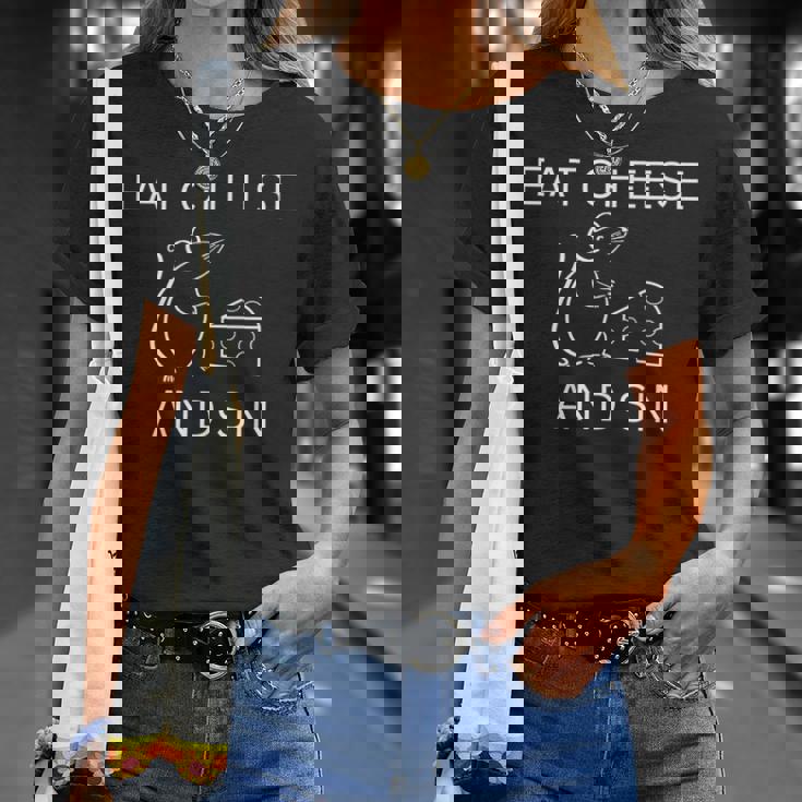 Eat Cheese And Sin Humor Rat Meme T-Shirt - Monsterry