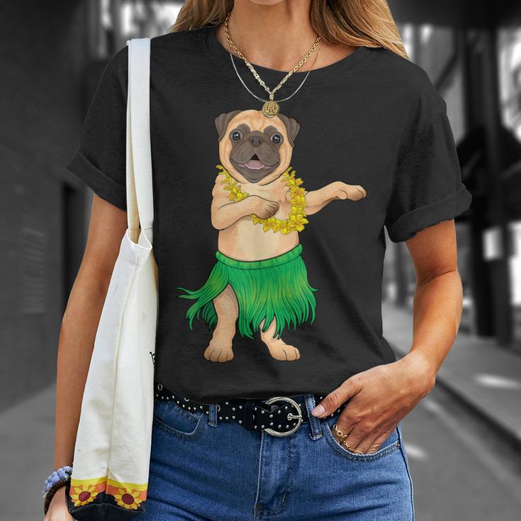 Hawaiian Pug Aloha Dog Tropical Hula Skirt Summer Dance T-Shirt - Monsterry