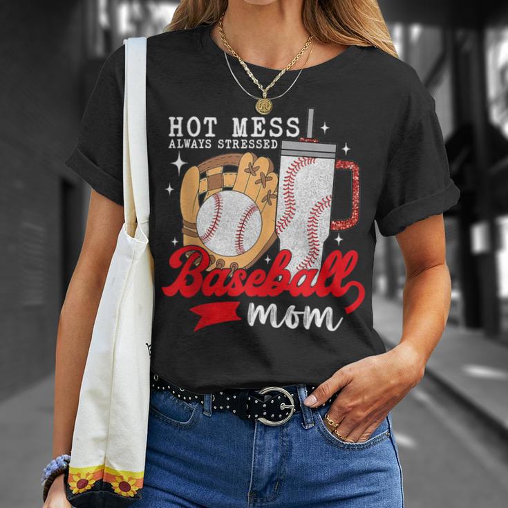 Hot Mess Always Stressed Baseball Mom T-Shirt - Monsterry