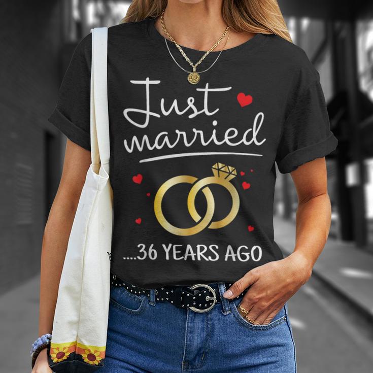 Just Married 36 Years Ago Couple 36Th Anniversary T-Shirt - Monsterry